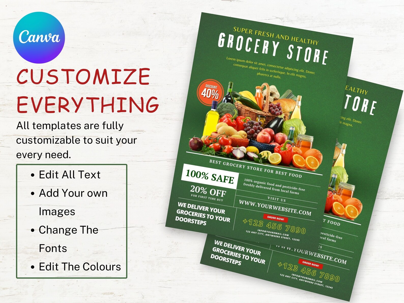 Grocery Store Flyer, DIY Canva Grocery Store Flyer Template, Editable ...
