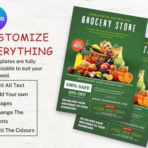 Grocery Store Flyer, DIY Canva Grocery Store Flyer Template, Editable ...