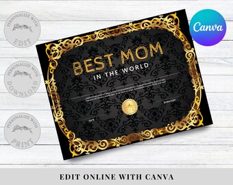 Best Mom Certificate, World's Best Mom, Best Mom Ever Award Certificate ...