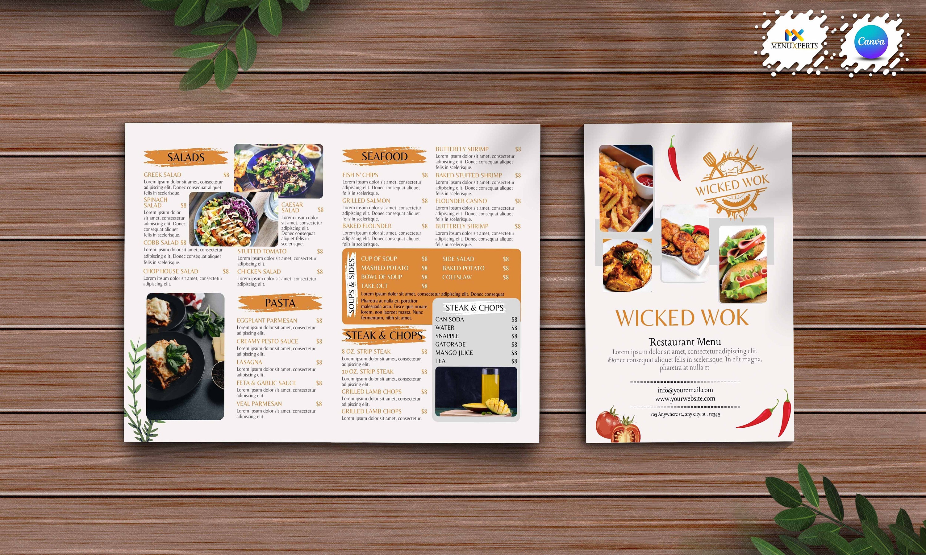 Restaurant Menu Template, Bi Fold Canva Menu Template, Bi Fold ...