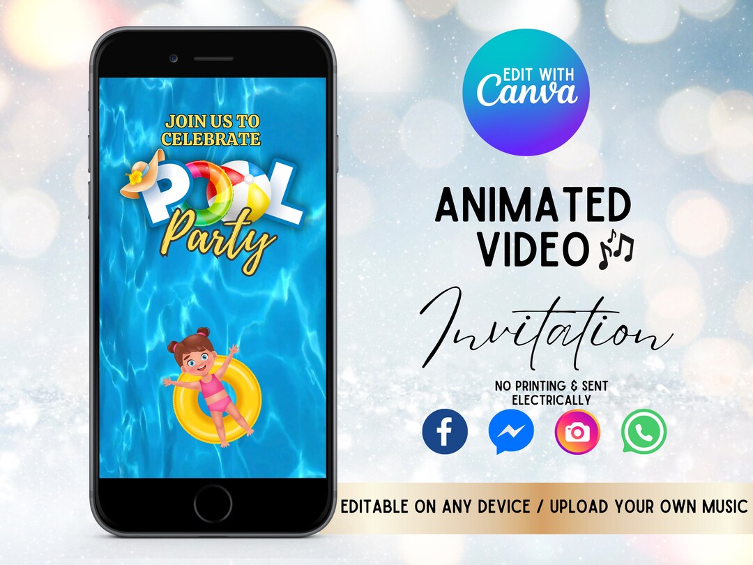 Editable Pool Party Invitation, Pool Party Birthday, Digital Summer ...