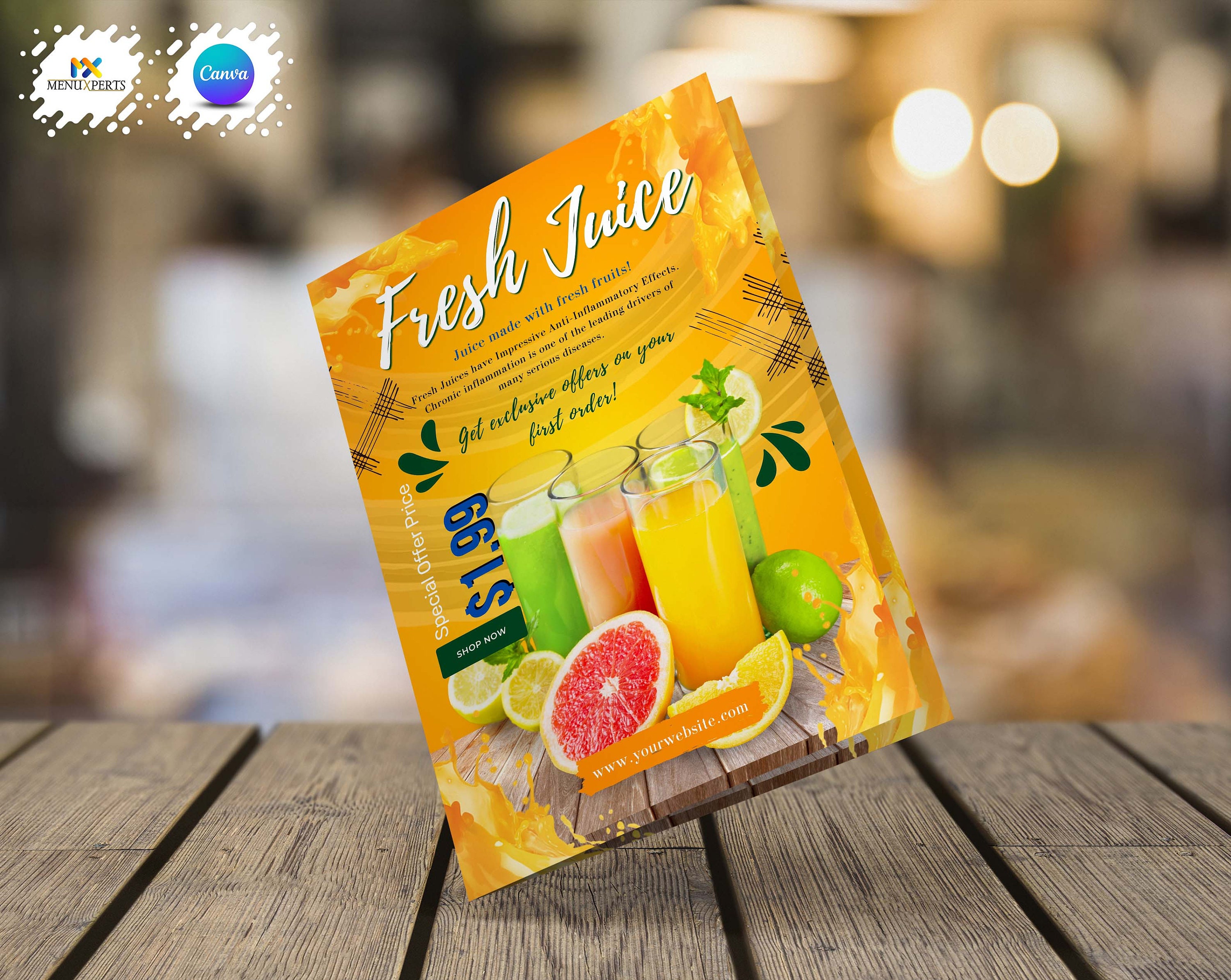 Fresh Juice Flyer Template, Juice Bar Flyer, Editable Social Media ...