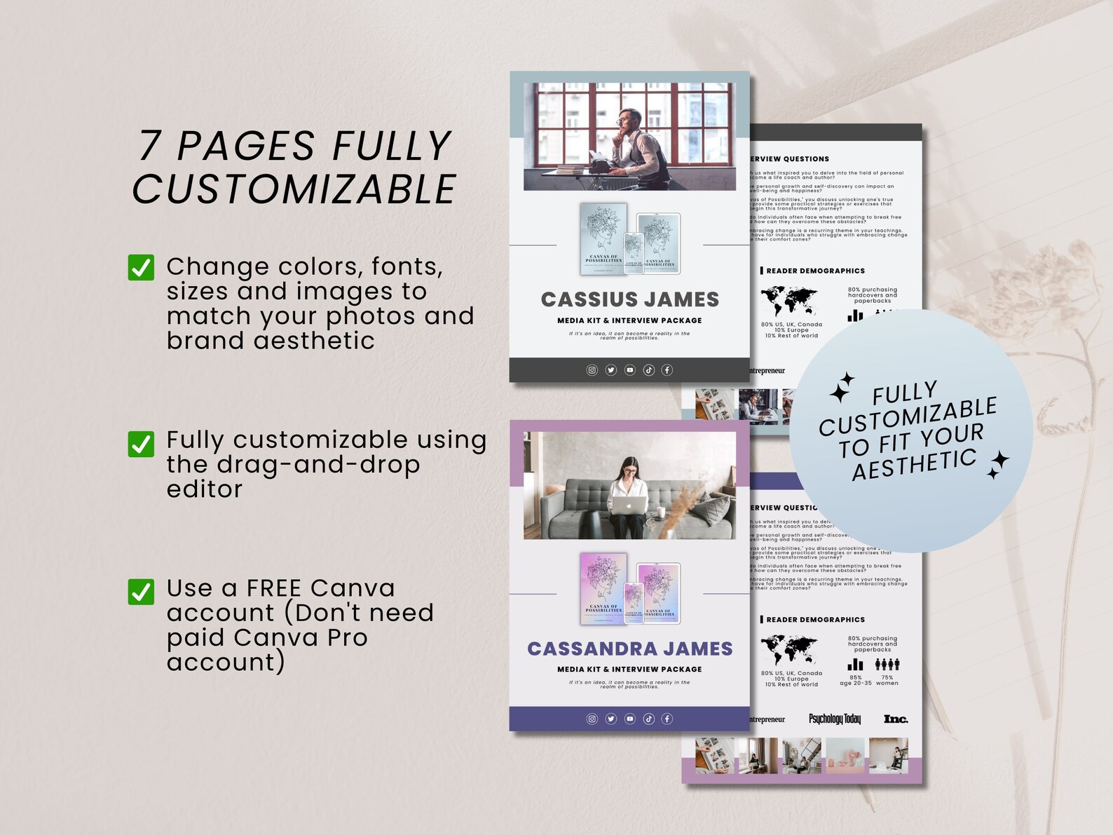 7-page Author Press Kit Canva Template, Author Media Kit, Book ...