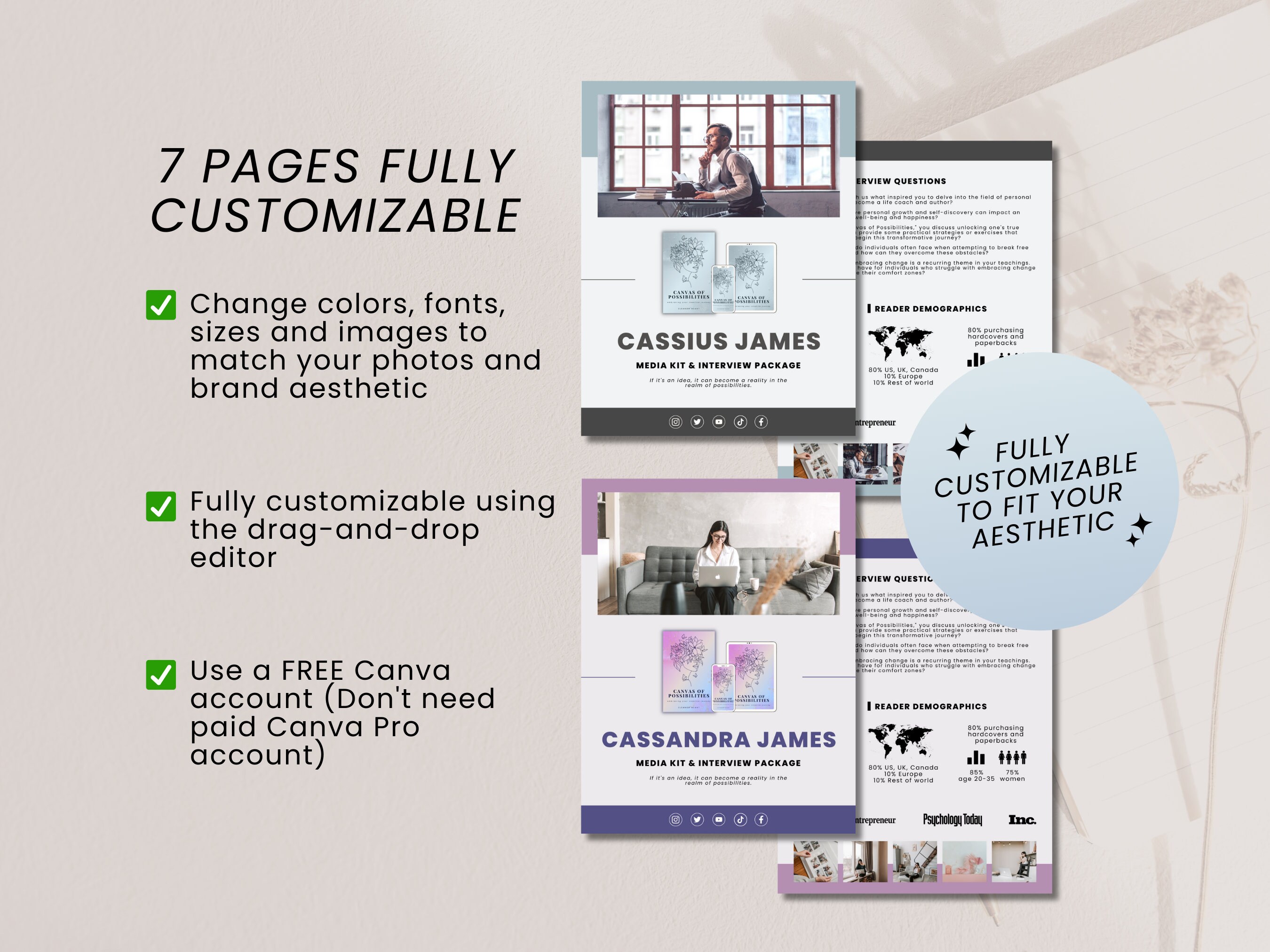 7-page Author Press Kit Canva Template, Author Media Kit, Book ...