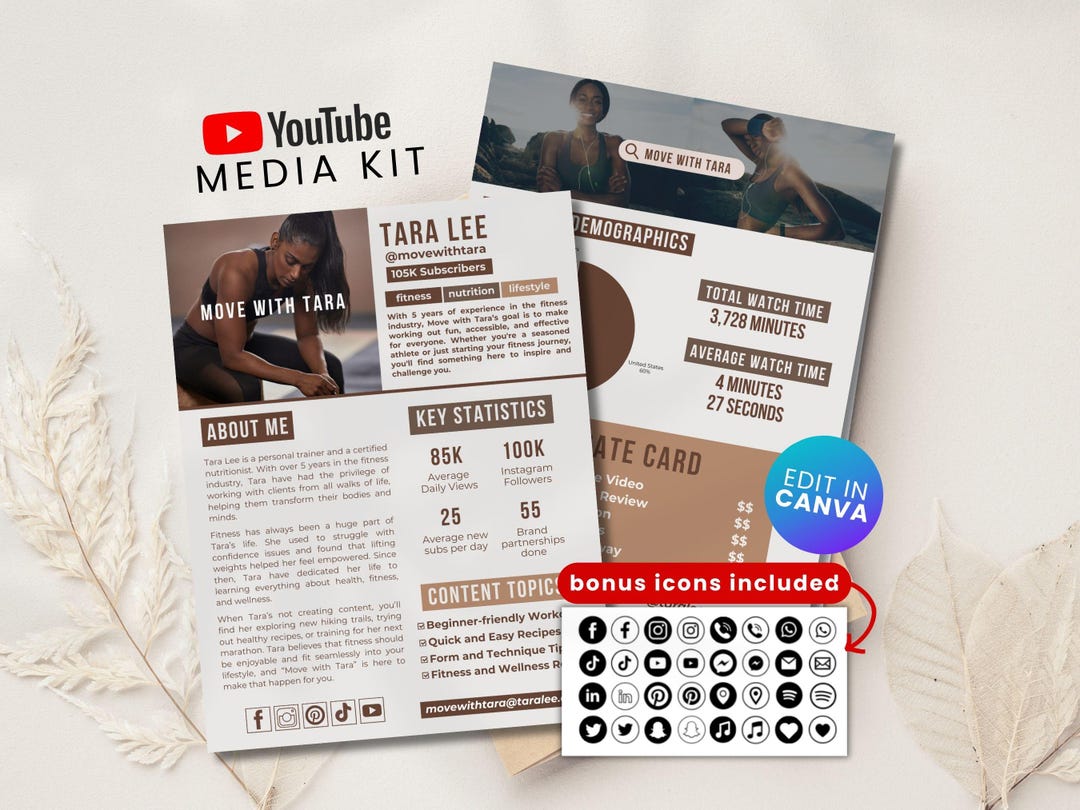 Youtube Media Kit Canva Template Youtuber Press Kit Youtube Channel ...