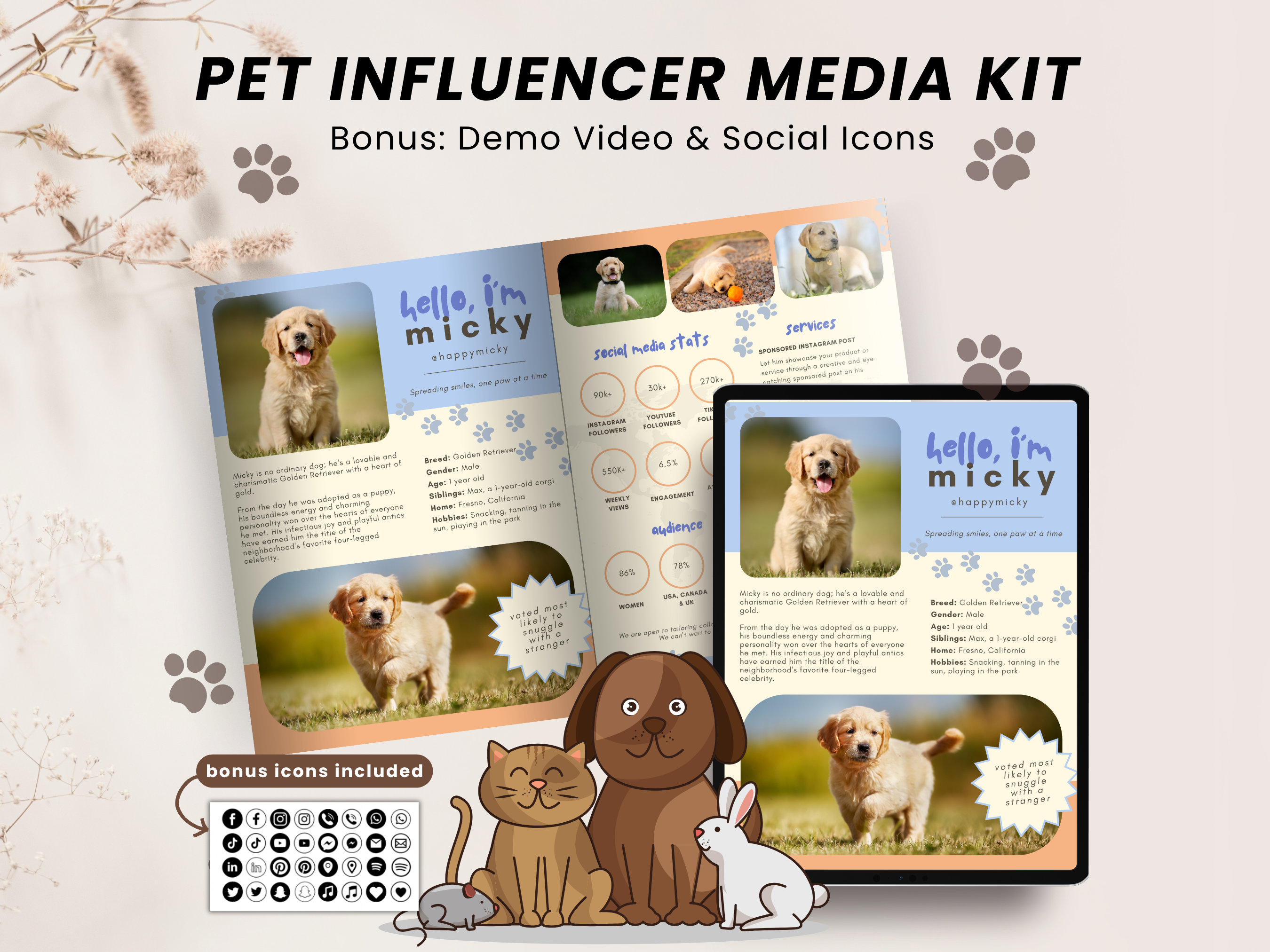 Pet Influencer Media Kit Canva Template Dogfluencer Pet Media Kit Rate ...
