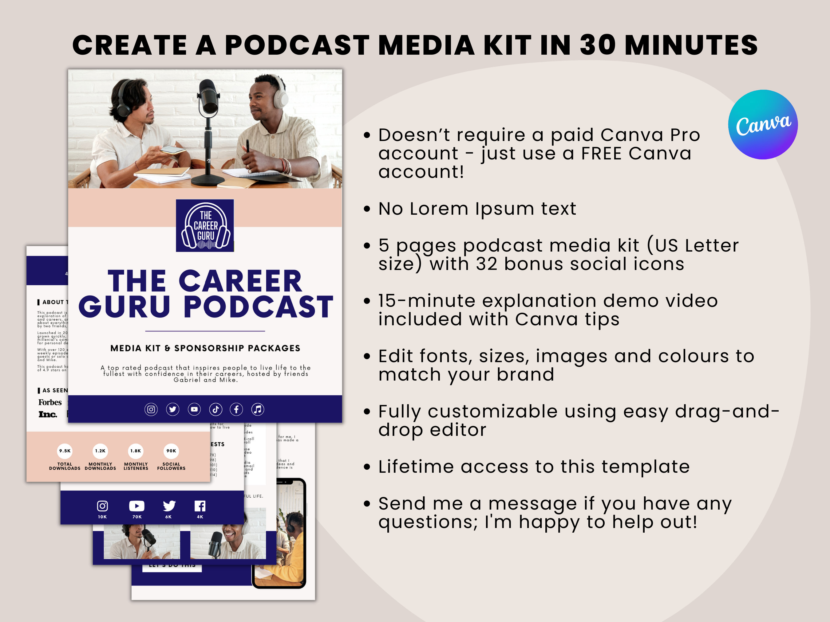 5 Page Podcast Media Kit Canva Template, Podcast Press Kit, Podcast ...