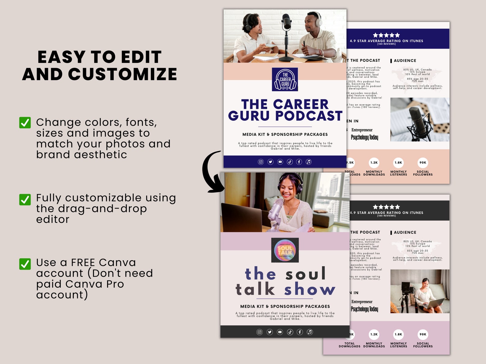 5 Page Podcast Media Kit Canva Template, Podcast Press Kit, Podcast ...