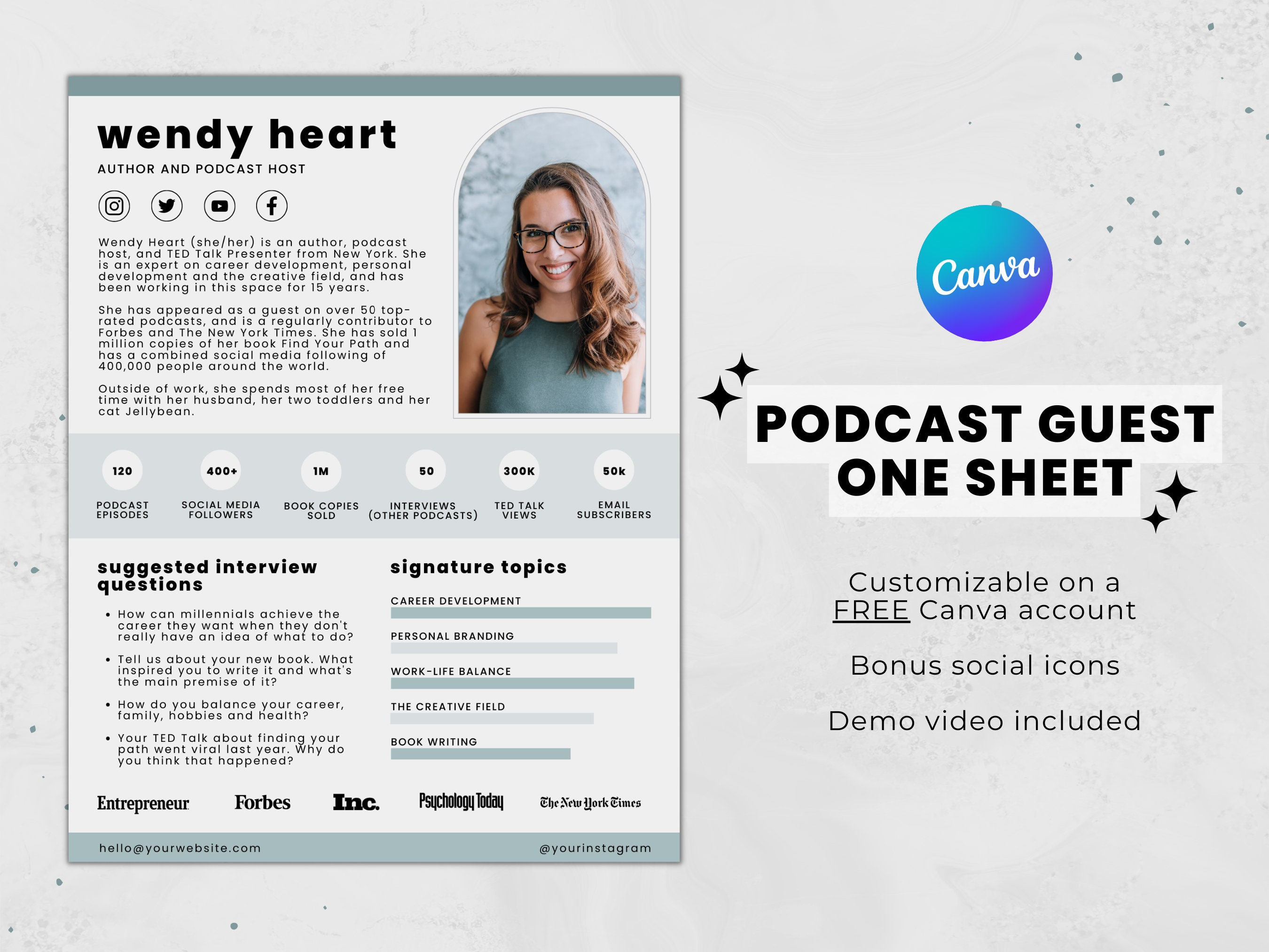 Podcast Guest One Sheet Template, Podcast Guest Template, Speaker Sheet ...