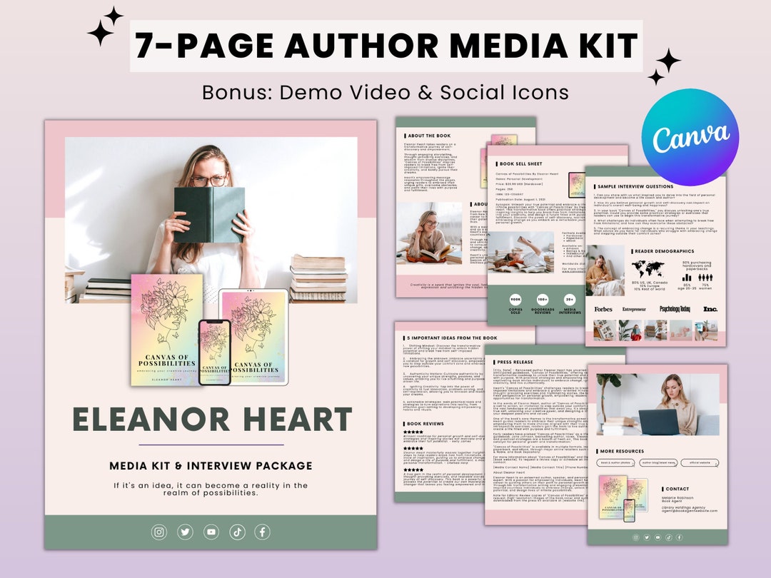 7-page Author Media Kit Canva Template Author Press Kit Book - Etsy