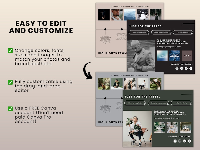 8 Page Music Electronic Press Kit, Artist Media Kit, EPK for Musicians ...