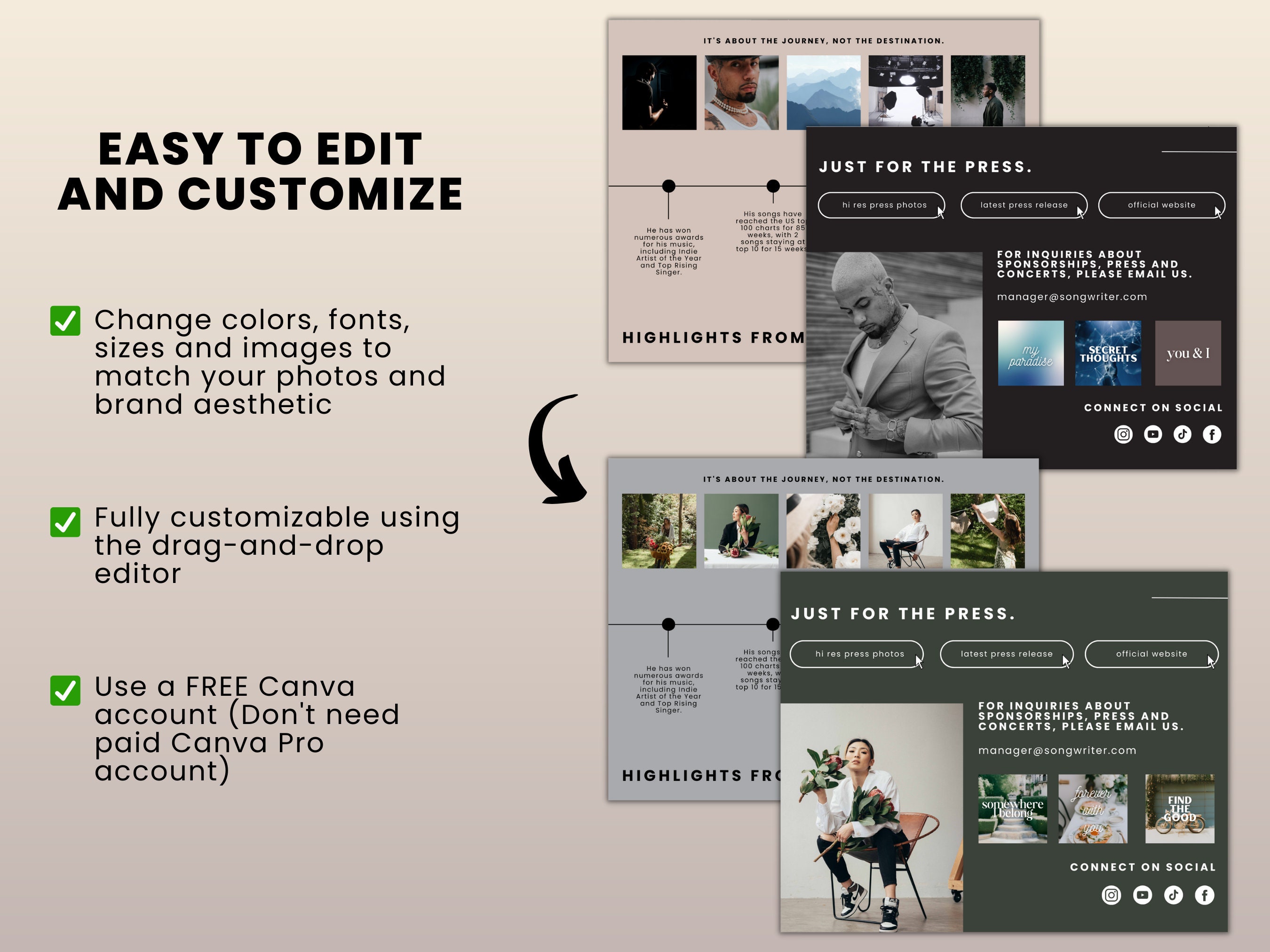 8 Page Music Electronic Press Kit, Artist Media Kit, EPK for Musicians ...