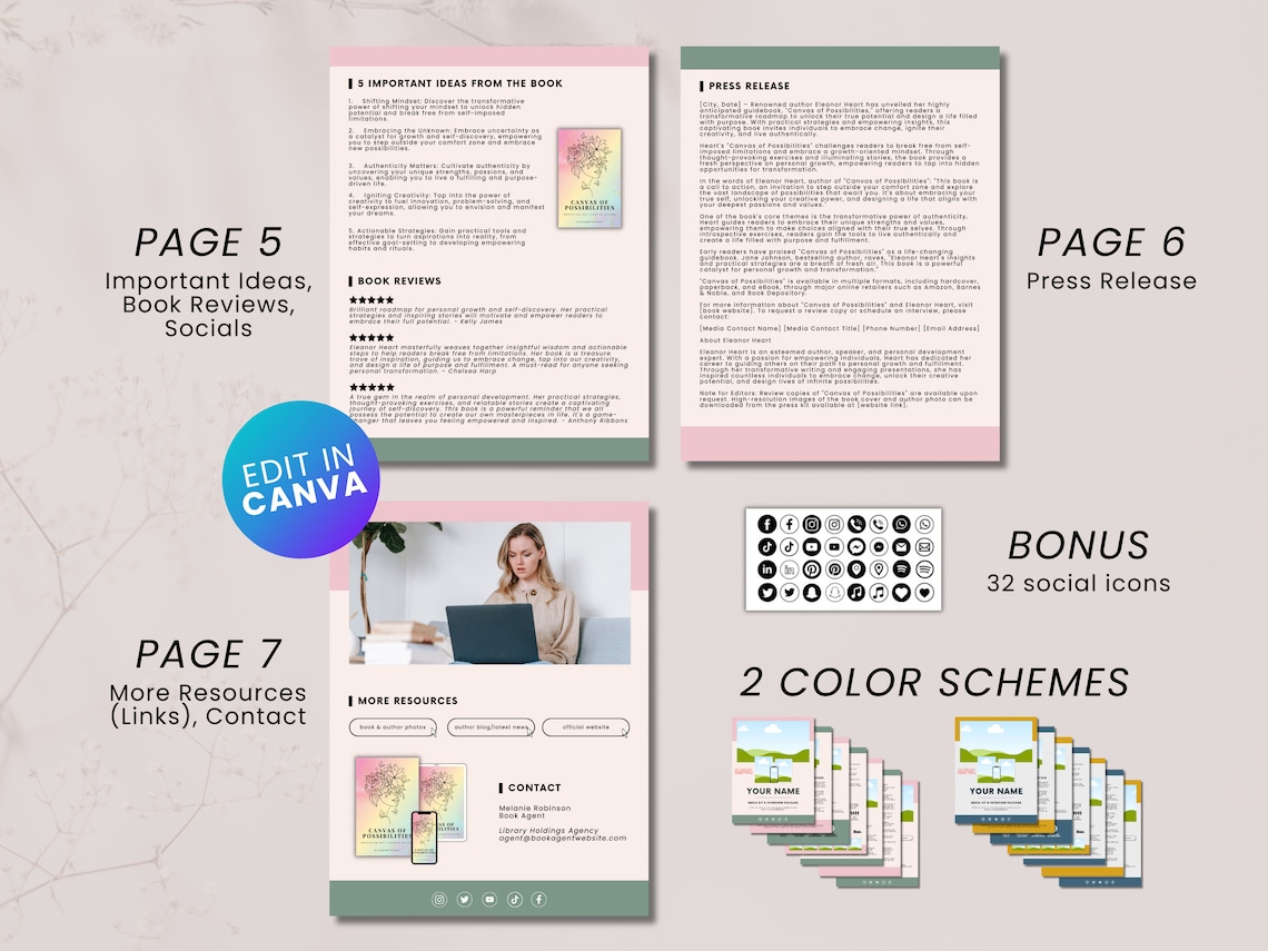 7-page Author Media Kit Canva Template, Author Press Kit, Book Media ...