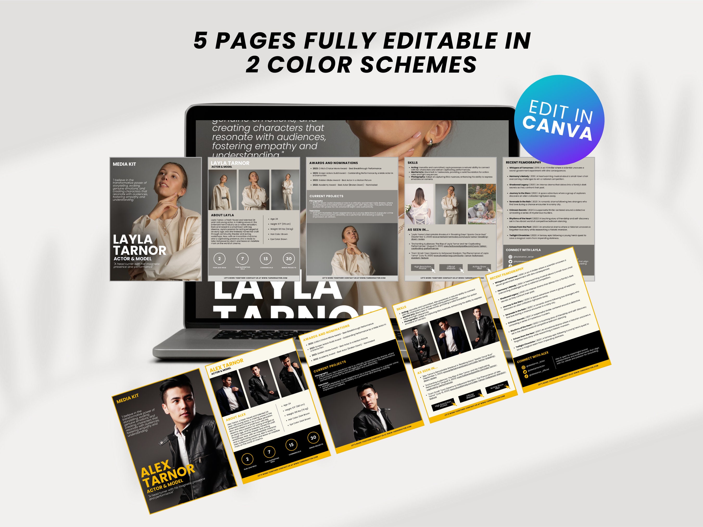 5-page Actor Media Kit Canva Template Actor Press Kit EPK for Actors ...