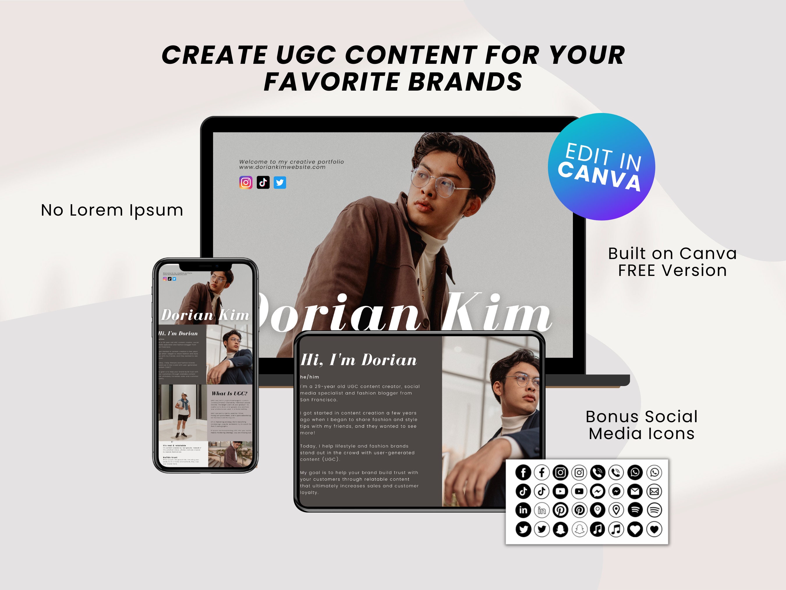 11 Page Men's UGC Portfolio Canva Website Template User-generated ...