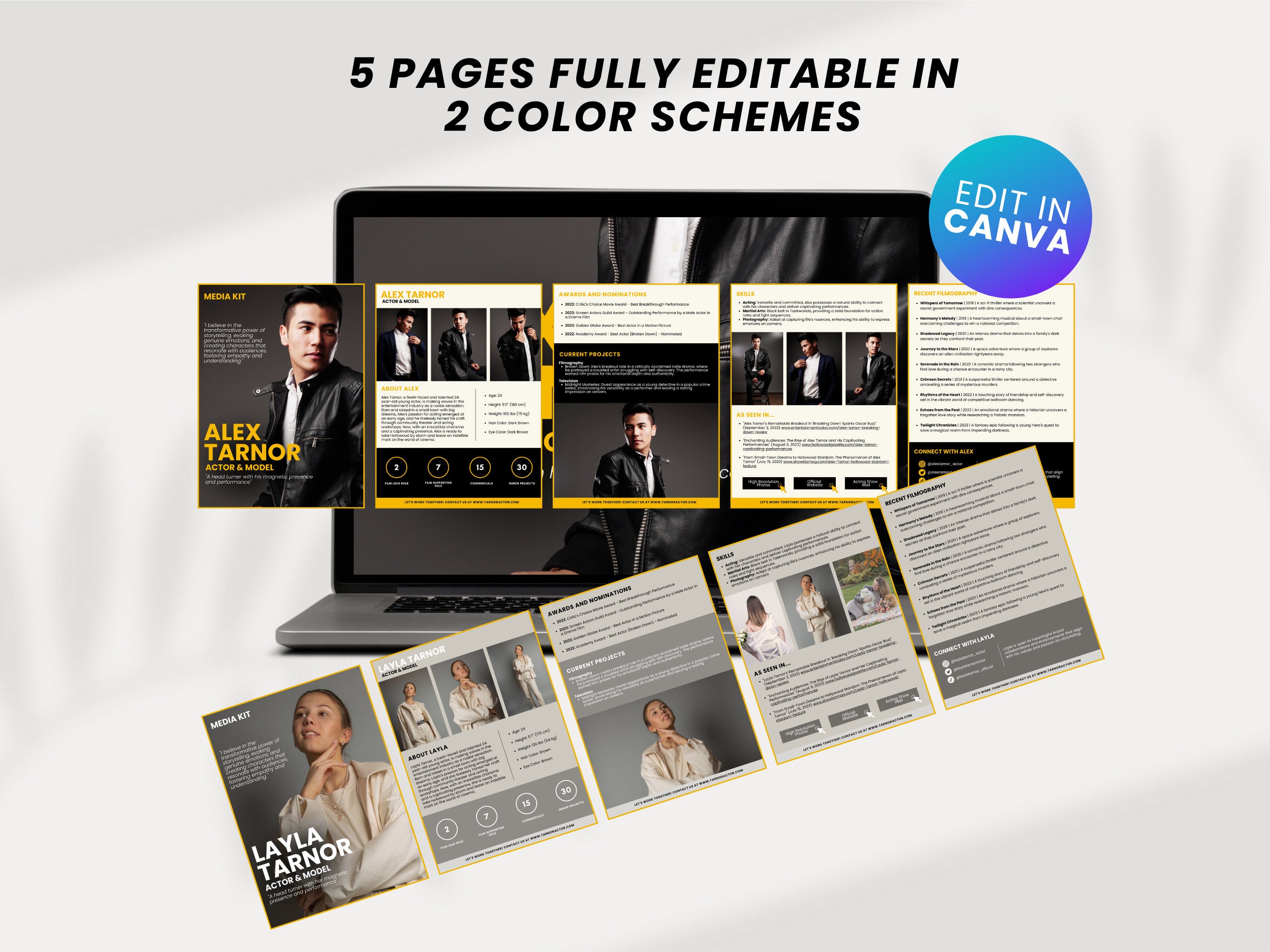 5-page Actor Media Kit Canva Template Actor Press Kit EPK for Actors ...