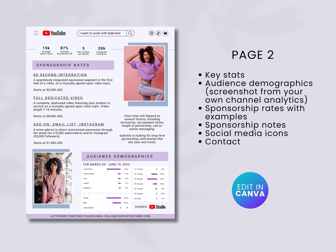 Youtube Media Kit Canva Template Youtuber Press Kit Youtube Channel ...