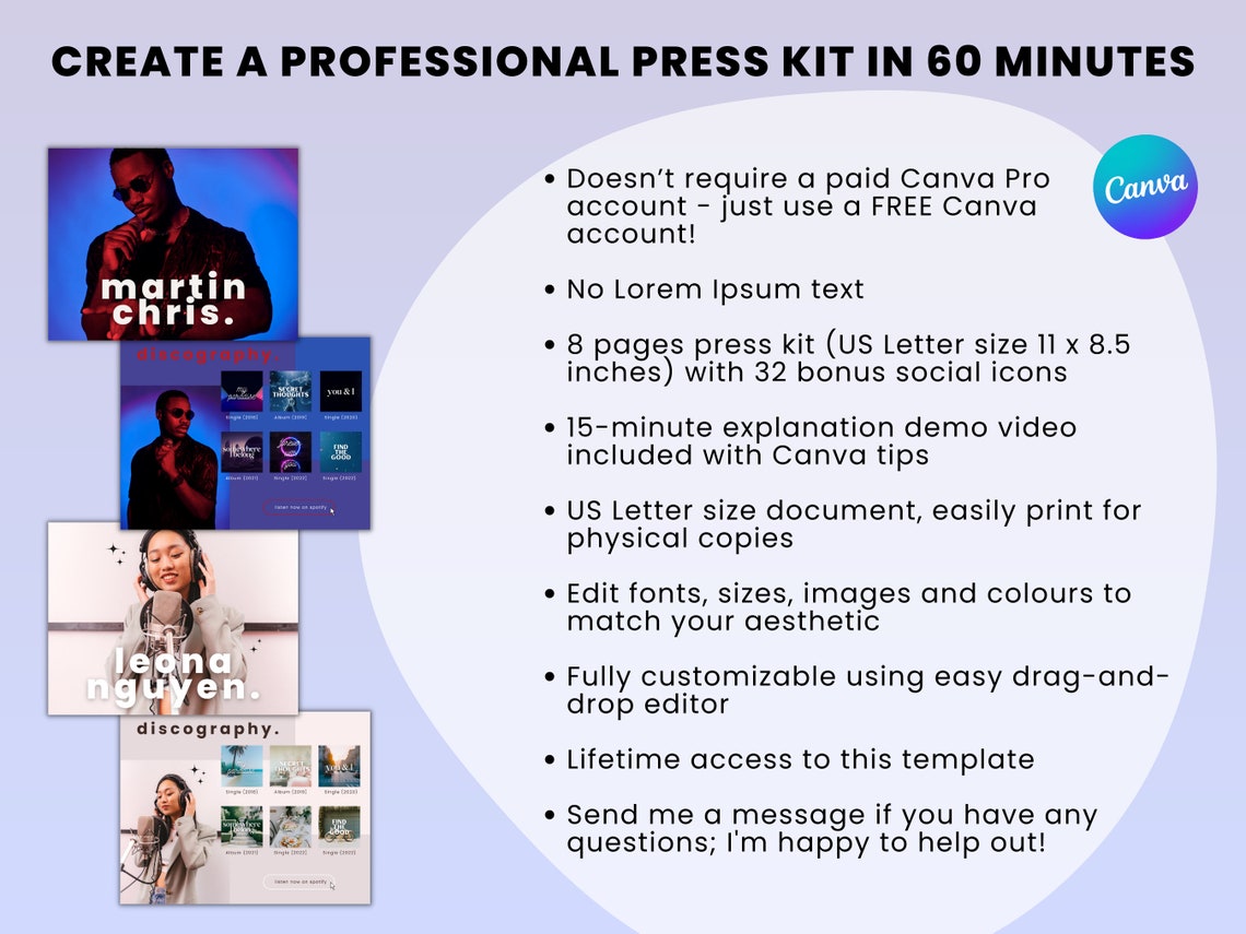 8 Page Music Electronic Press Kit, EPK for Musicians, Artist Media Kit ...