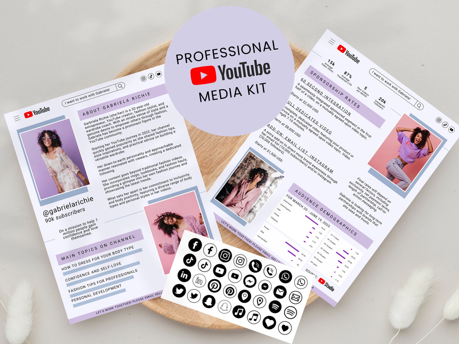 Youtube Media Kit Canva Template Youtuber Press Kit Youtube Channel ...