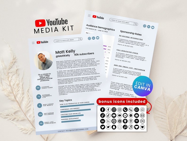 Youtube Media Kit Canva Template Youtuber Press Kit Youtube Channel ...