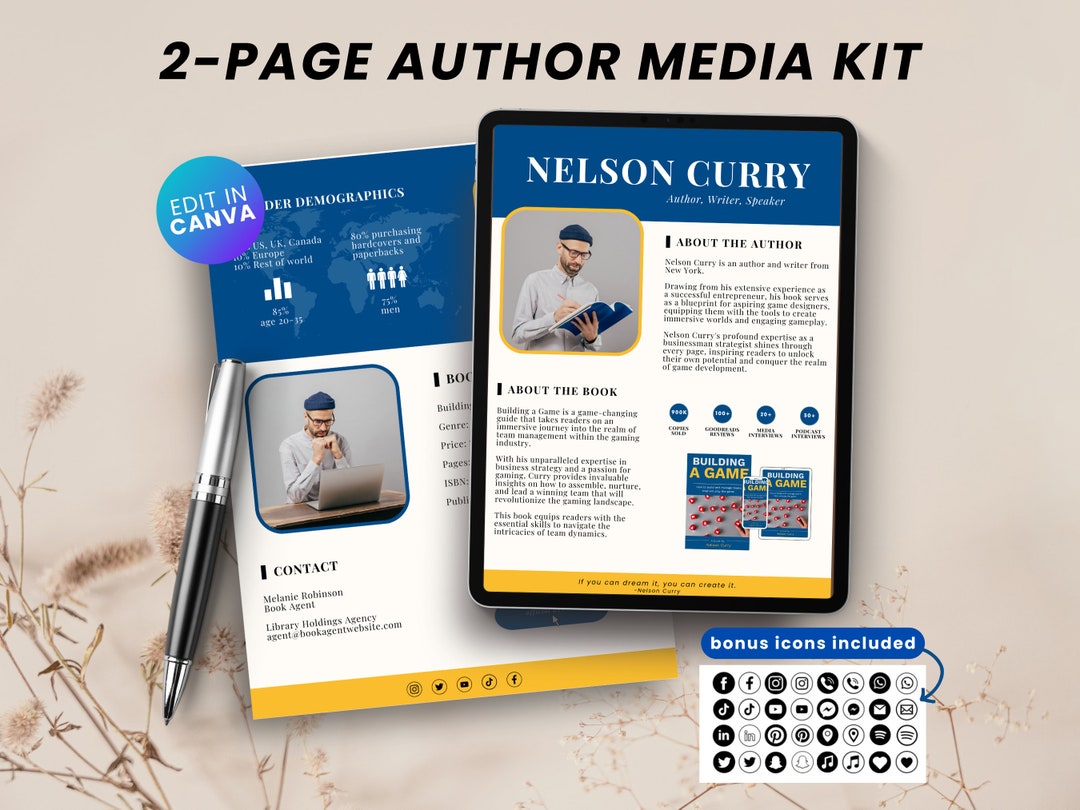 2-page Author Press Kit Canva Template, Author Media Kit, Book ...