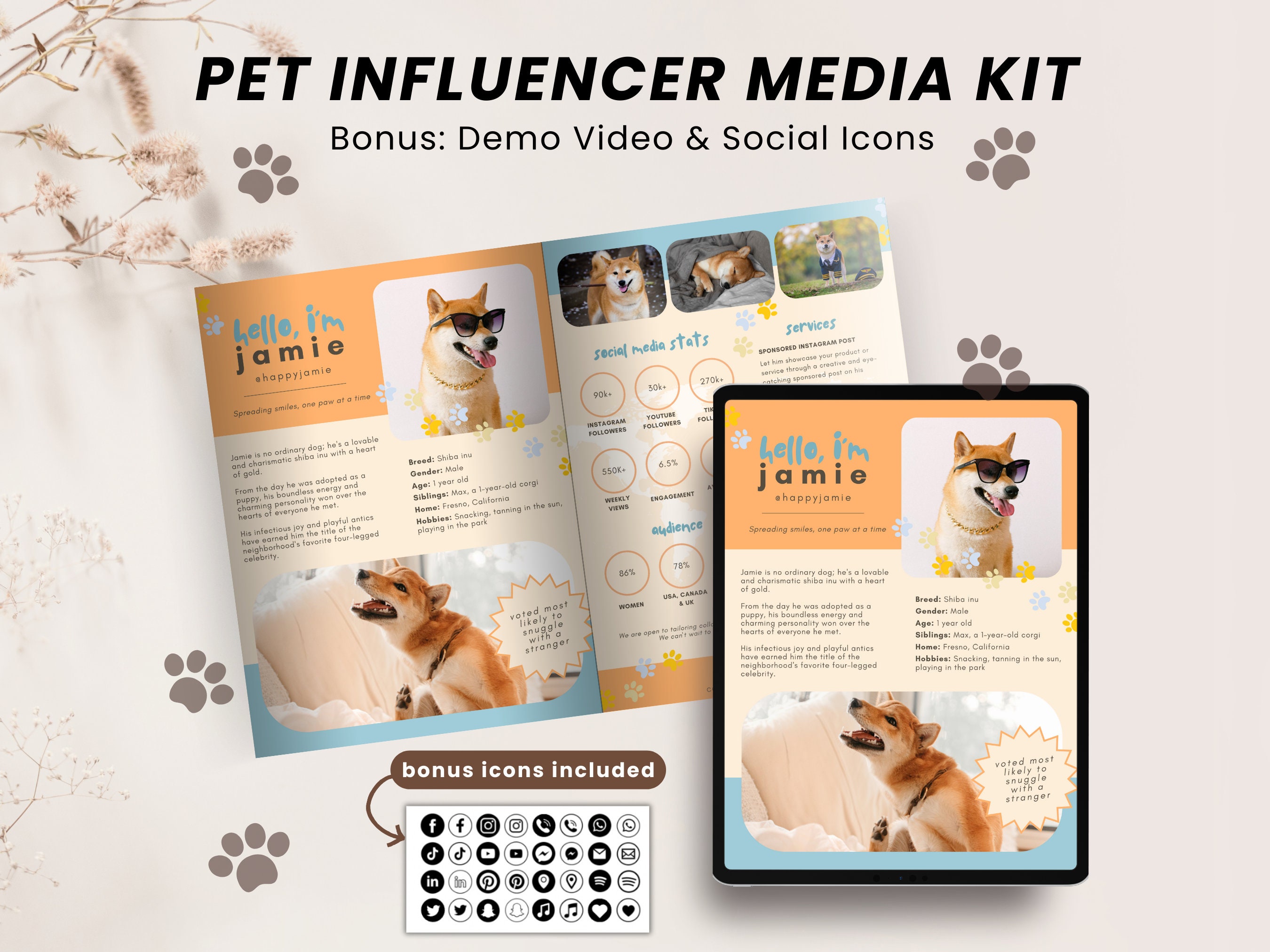 Pet Influencer Media Kit Canva Template Dogfluencer Pet Media Kit Rate ...