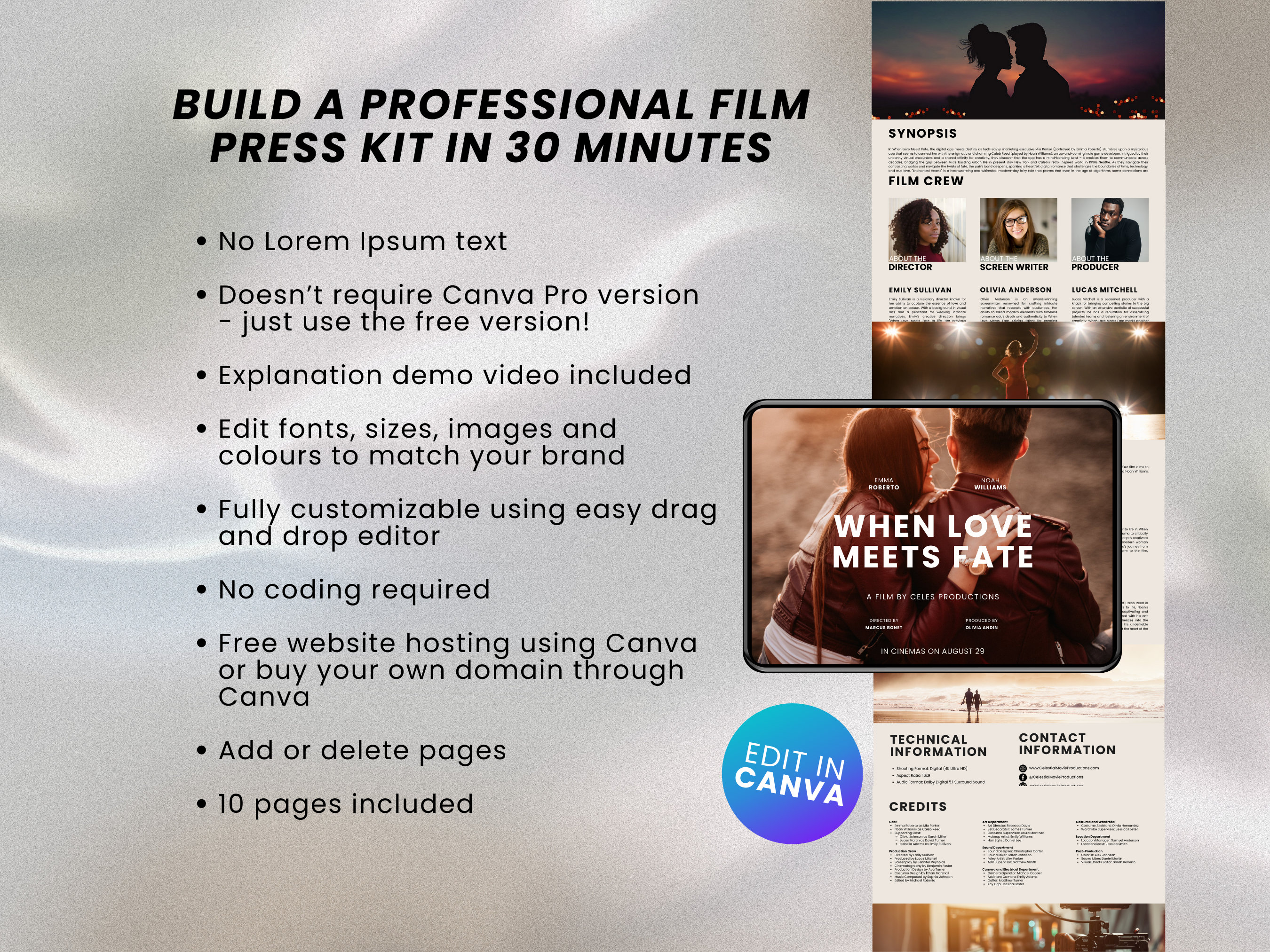 10 Page Film Press Kit Canva Template Film Media Kit Movie Press Kit Indie Film Media Kit ...