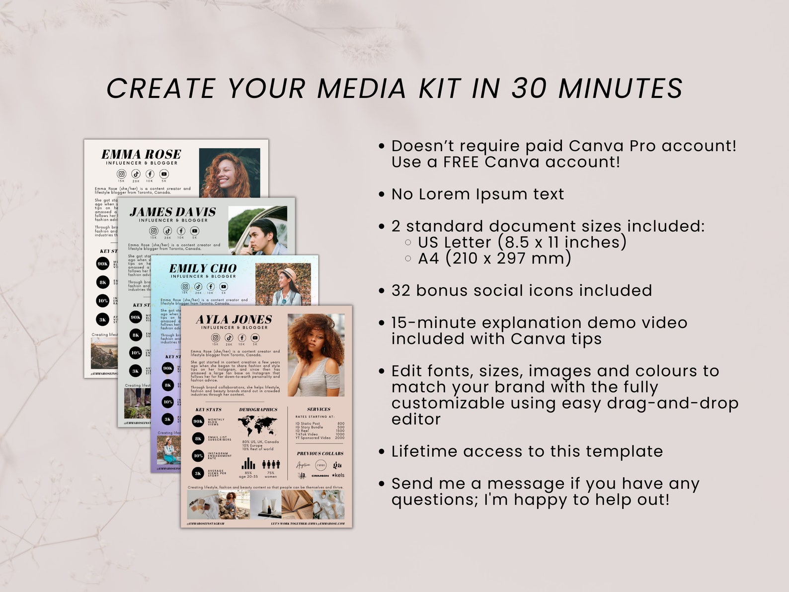 1 Page Media Kit Canva Template, Media Kit Tiktok Instagram, Media Kit ...