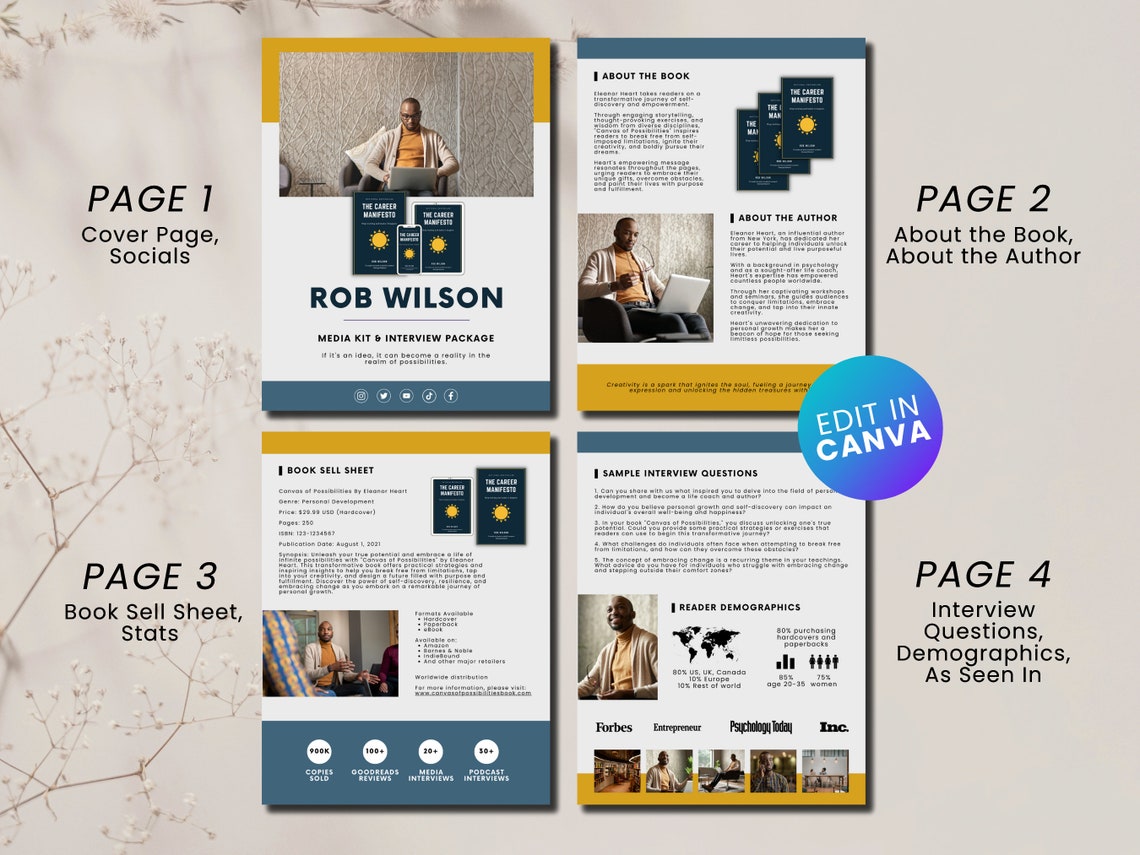7-page Author Media Kit Canva Template, Author Press Kit, Book Media ...
