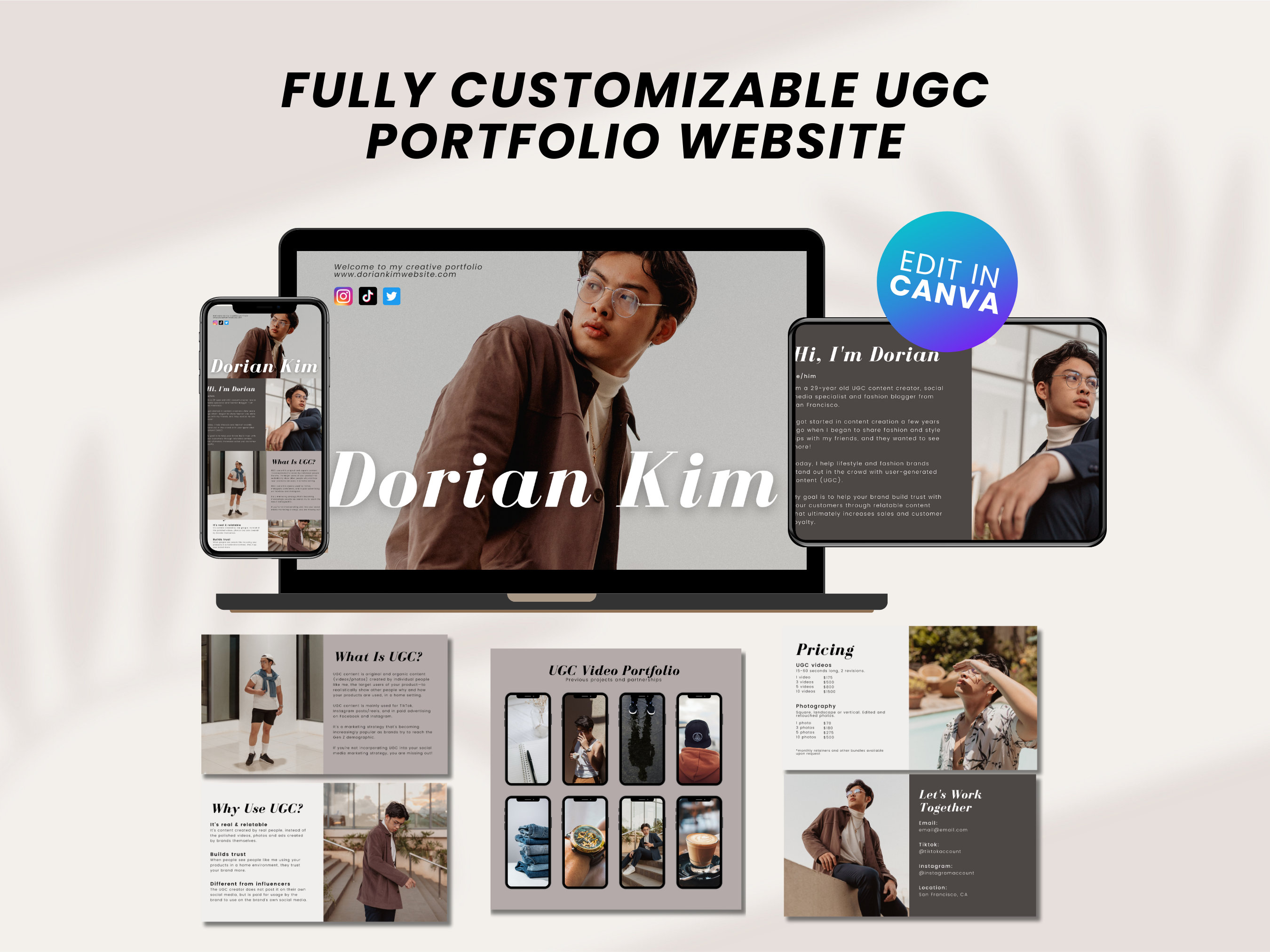 11 Page Men's UGC Portfolio Canva Website Template User-generated ...