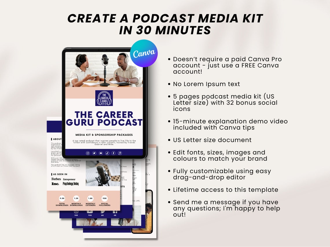 5 Page Podcast Media Kit Canva Template, Podcast Press Kit, Podcast ...