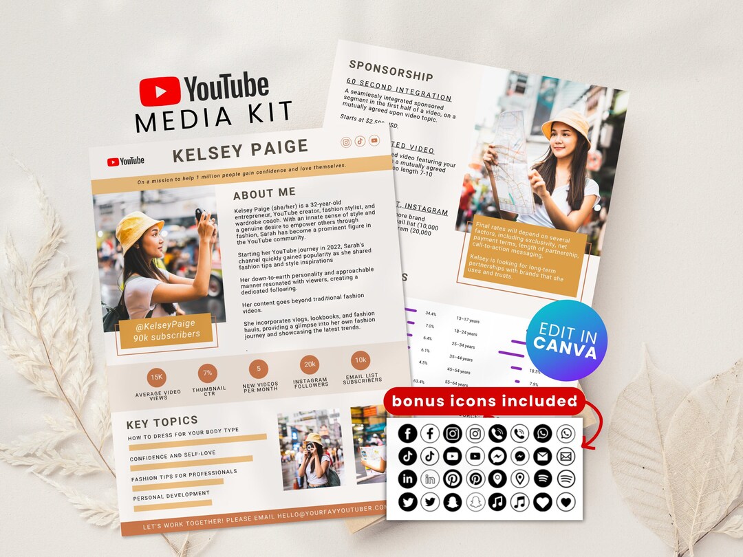 Youtube Media Kit Canva Template Youtuber Press Kit Youtube Channel ...