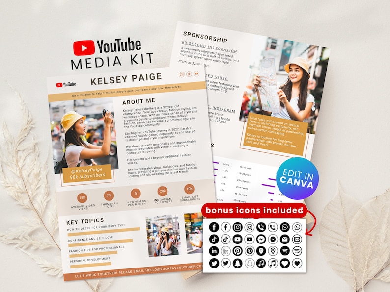 Youtube Media Kit Canva Template Youtuber Press Kit Youtube Channel ...