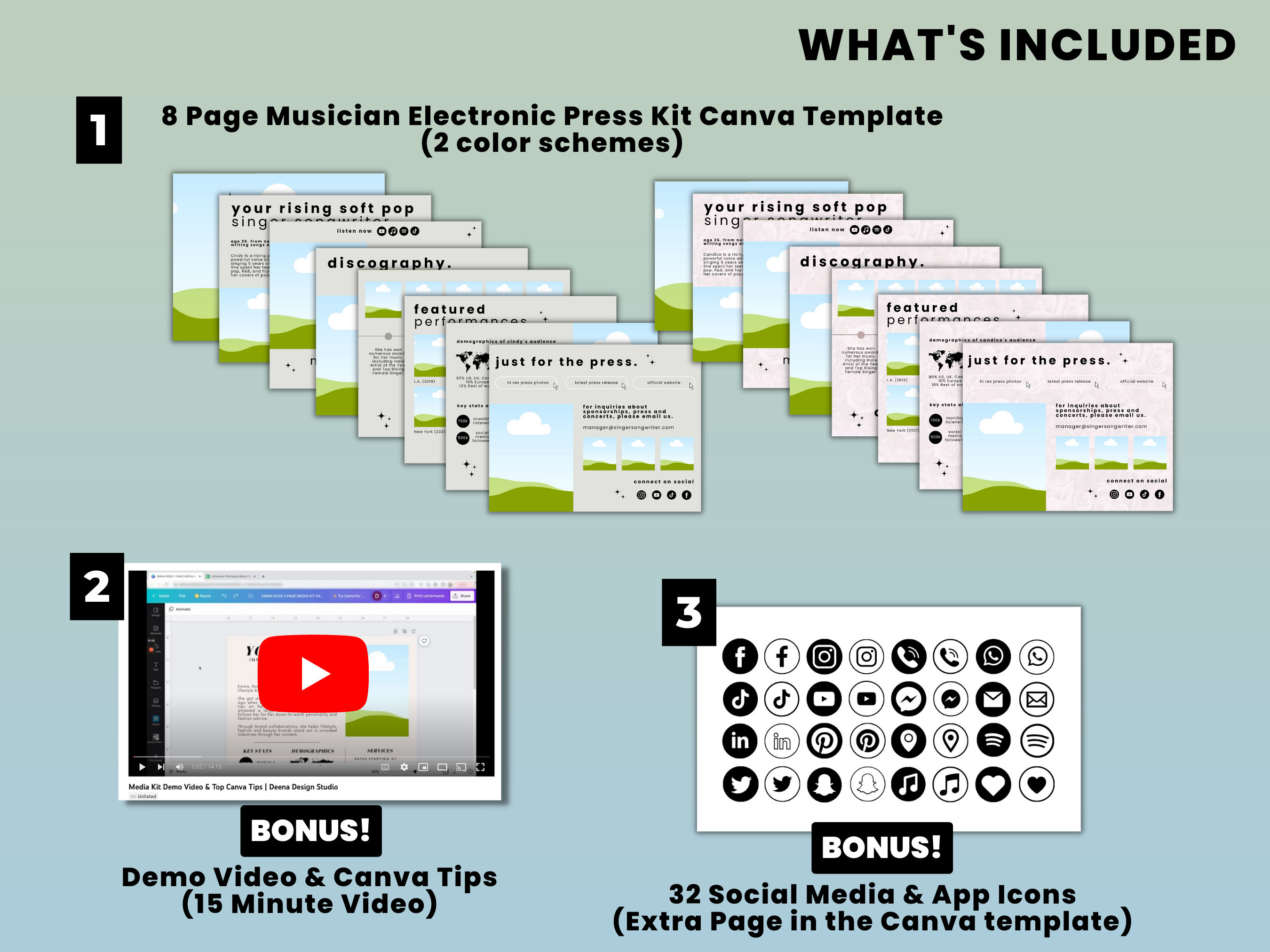 8 Page Music Electronic Press Kit, Artist Media Kit, EPK for Musicians ...