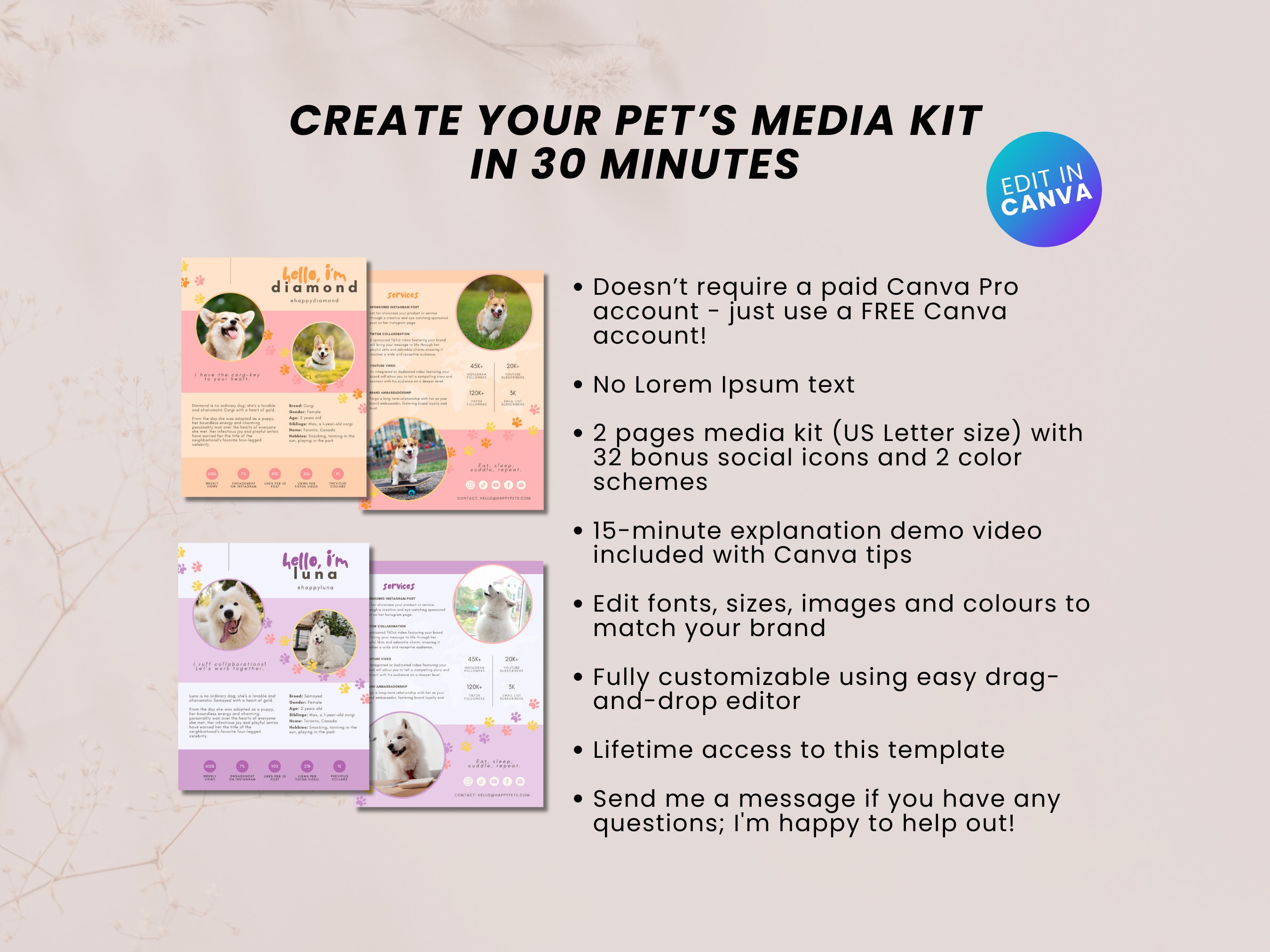 Pet Influencer Media Kit Canva Template Dogfluencer Pet Media Kit Rate ...