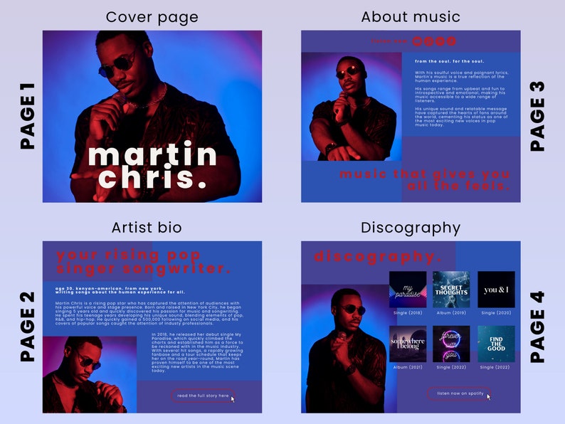 8 Page Music Electronic Press Kit, EPK for Musicians, Artist Media Kit ...