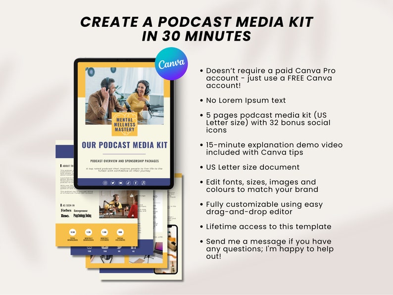 5 Page Podcast Media Kit Canva Template, Podcast Press Kit, Podcast ...