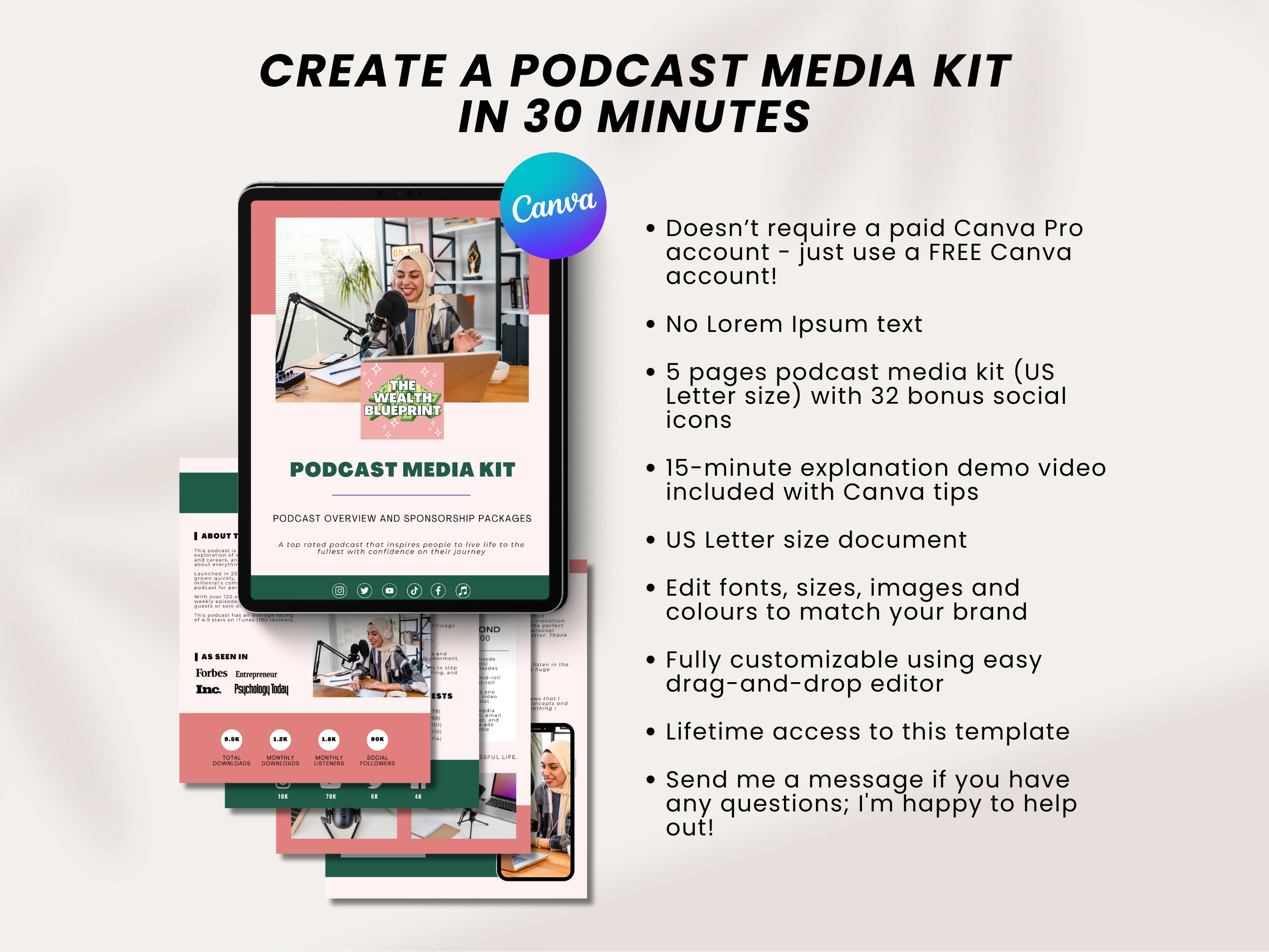 5 Page Podcast Media Kit Canva Template, Podcast Press Kit, Podcast ...