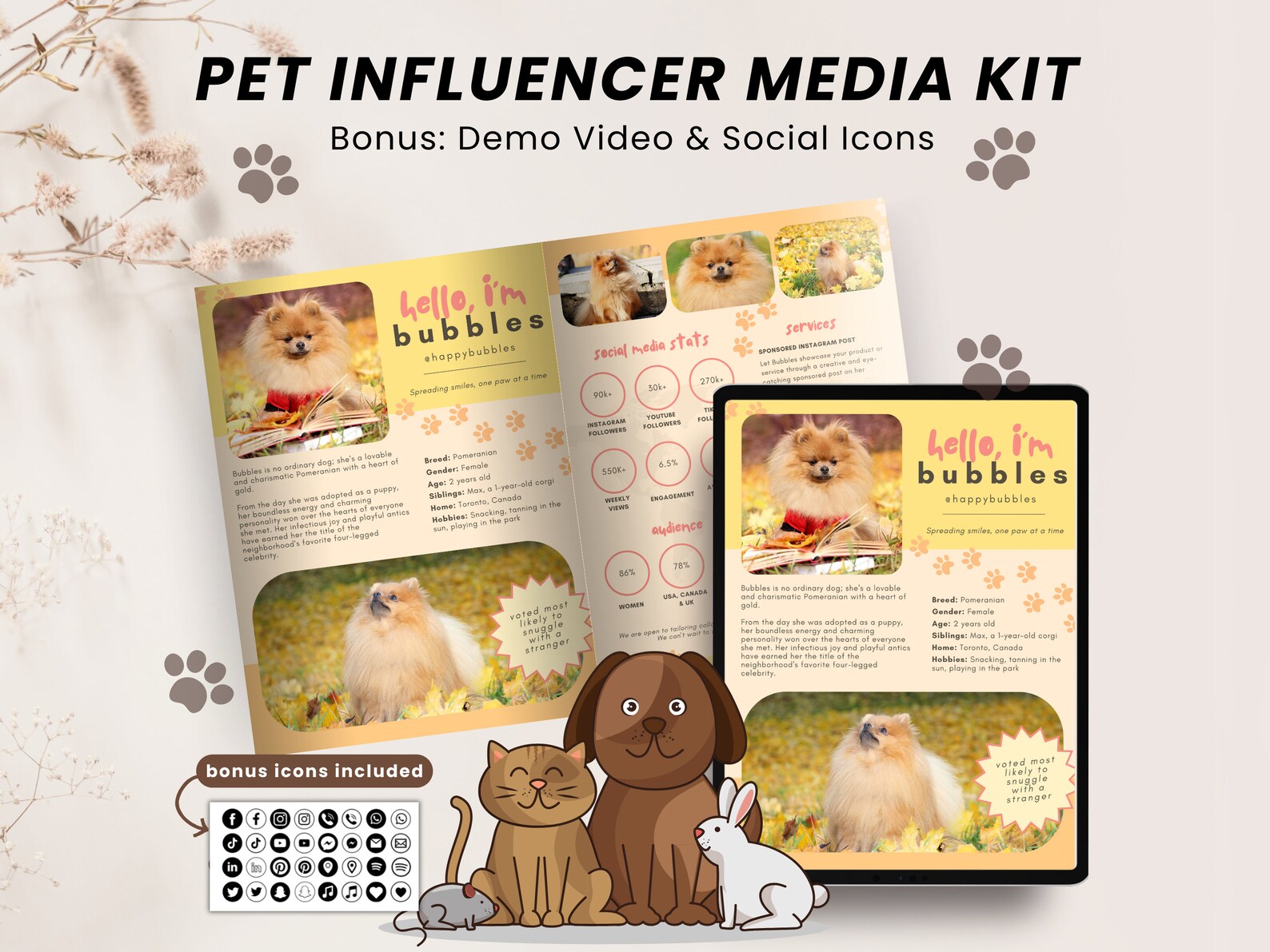 Pet Influencer Media Kit Canva Template Dogfluencer Pet Media Kit Rate ...
