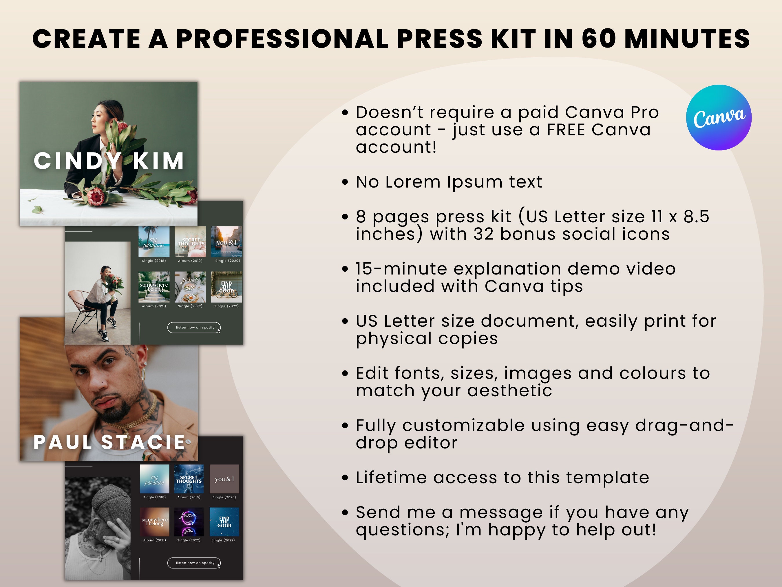 8 Page Music Electronic Press Kit, Artist Media Kit, EPK for Musicians ...