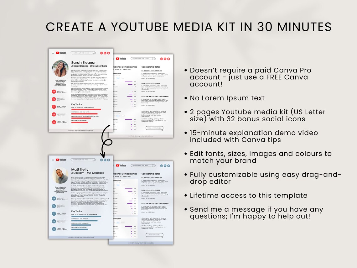 Youtube Media Kit Canva Template Youtuber Press Kit Youtube Channel ...