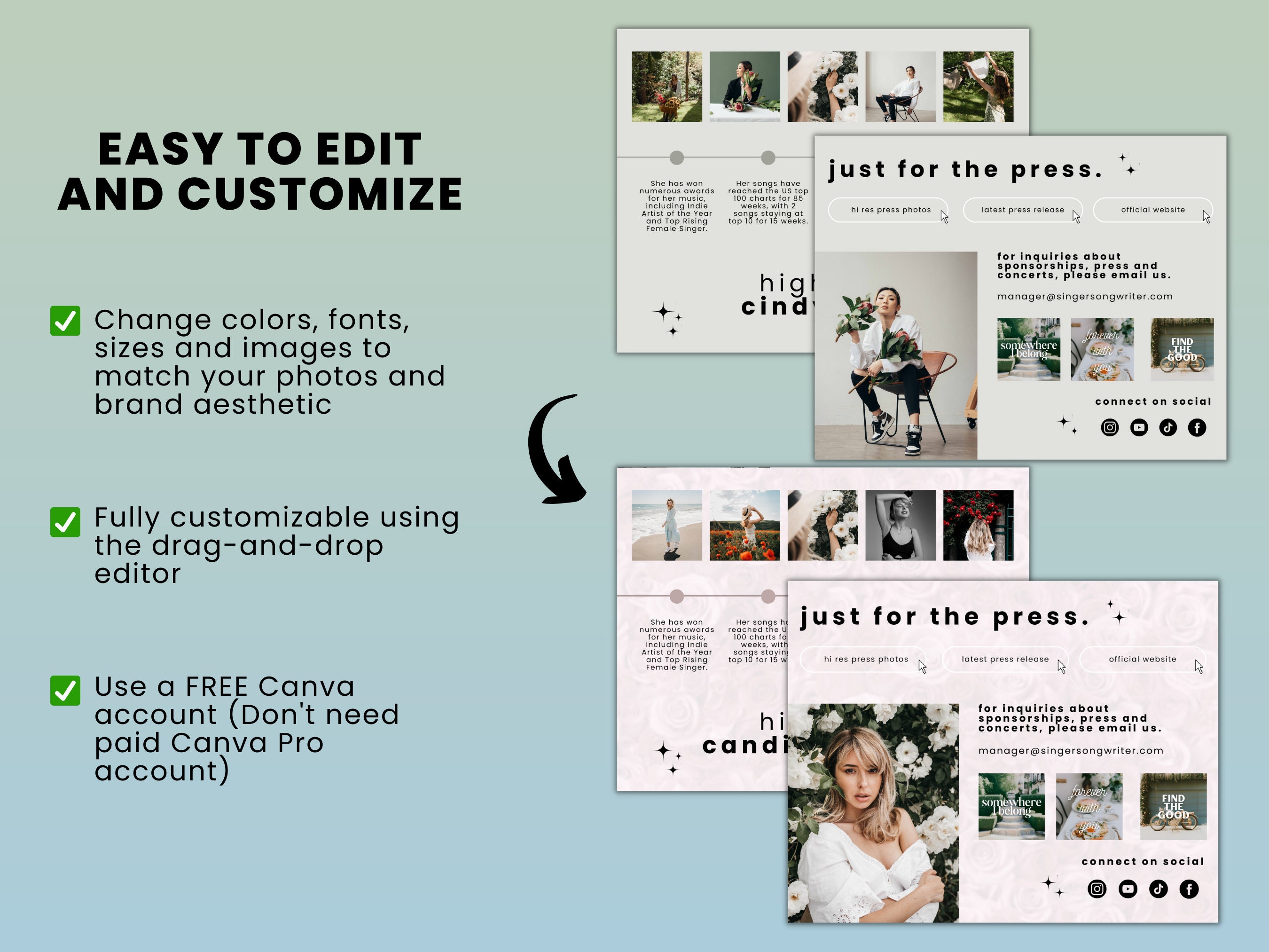 8 Page Music Electronic Press Kit, Artist Media Kit, EPK for Musicians ...