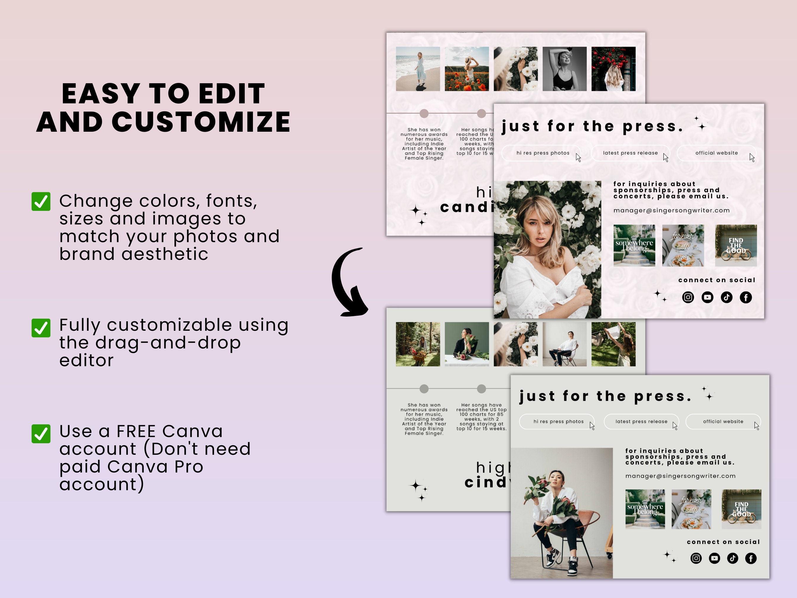 8 Page Music Electronic Press Kit, Artist Media Kit, EPK for Musicians ...