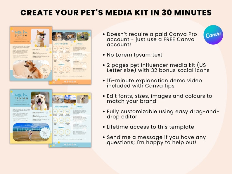Pet Influencer Media Kit Canva Template Dogfluencer Pet Media - Etsy