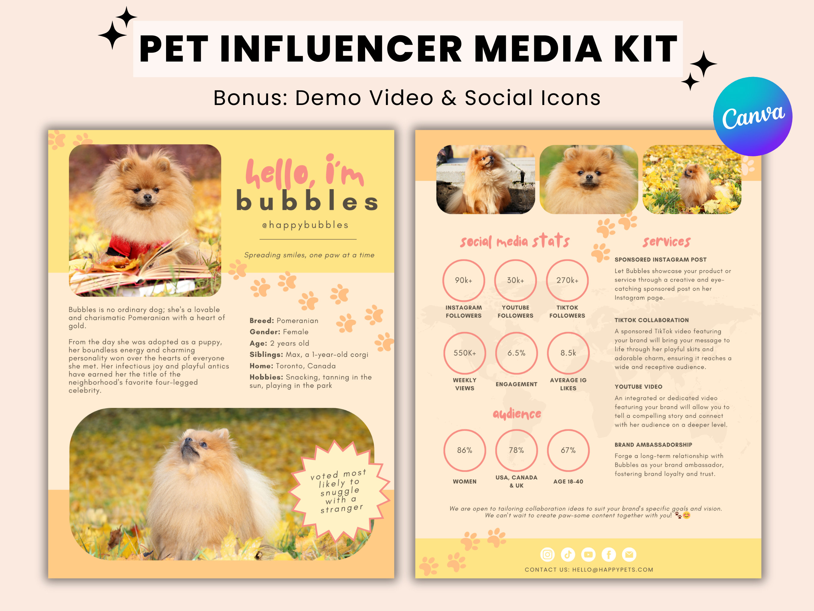 Pet Influencer Media Kit Canva Template Dogfluencer Pet Media - Etsy