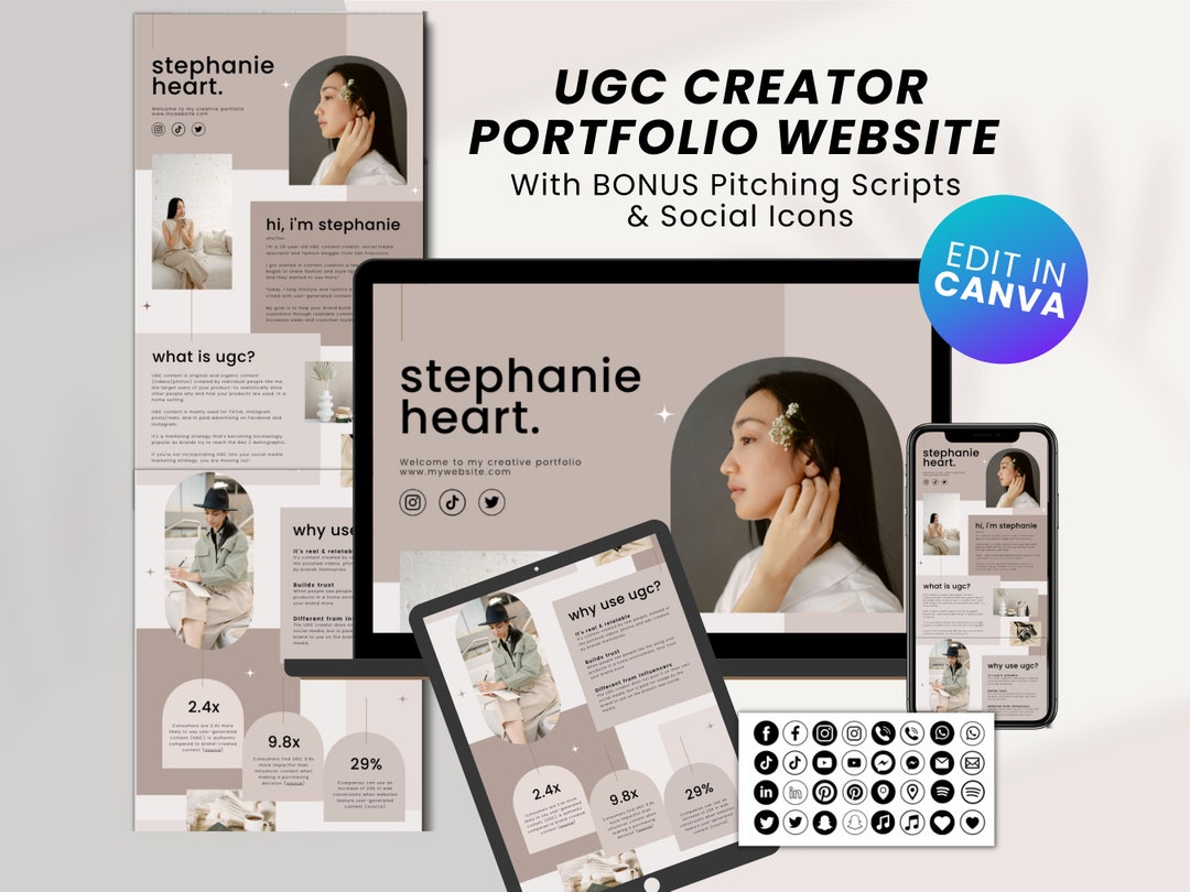 Aesthetic UGC Portfolio Canva Website Template, User-generated Content Creator UGC Template, Ugc ...