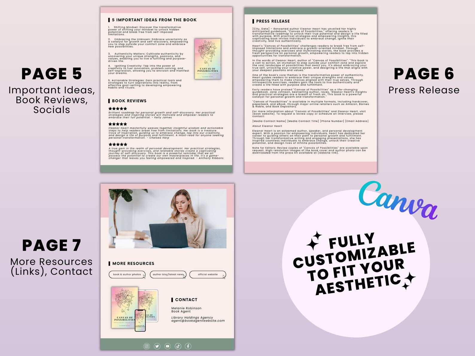 7-page Author Media Kit Canva Template Author Press Kit Book - Etsy