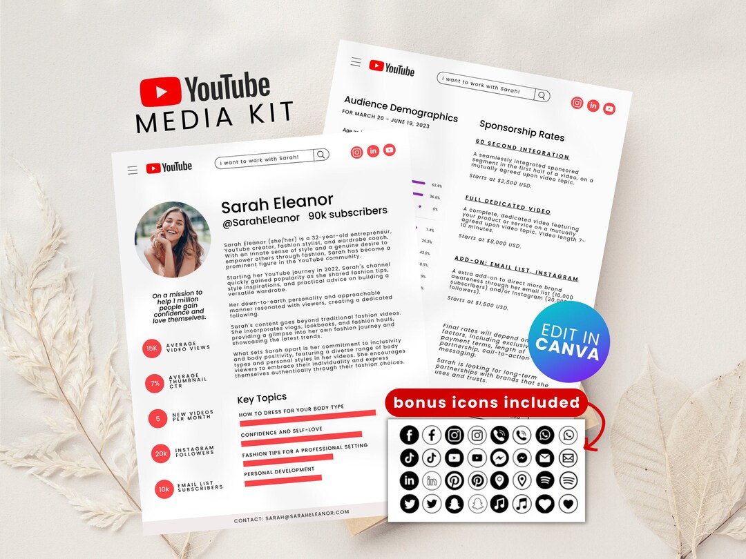 Youtube Media Kit Canva Template Youtuber Press Kit Youtube Channel ...