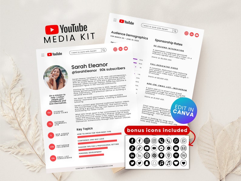 Youtube Media Kit Canva Template Youtuber Press Kit Youtube Channel ...