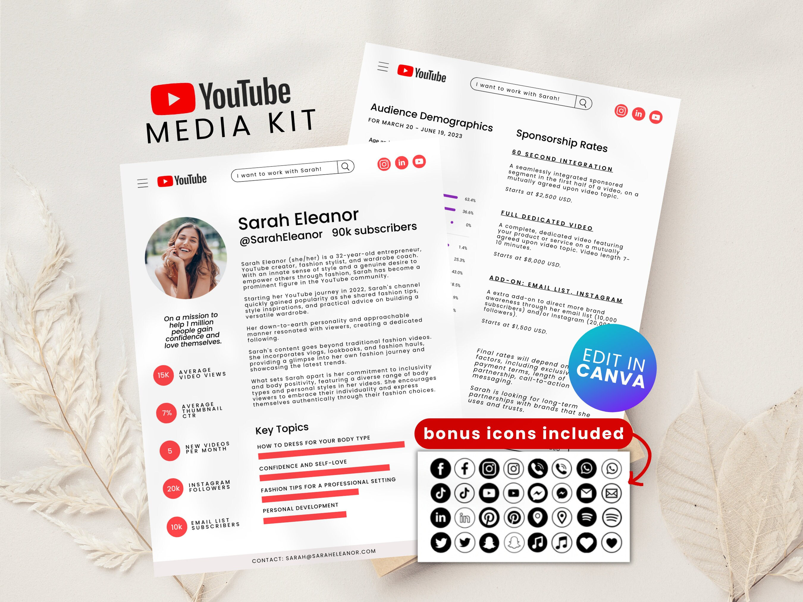 Youtube Media Kit Canva Template Youtuber Press Kit Youtube Channel ...